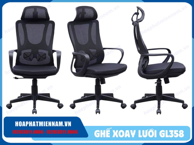 GL358 | Ghế lưới xoay có tựa đầu GL358 - Nội Thất Hòa Phát